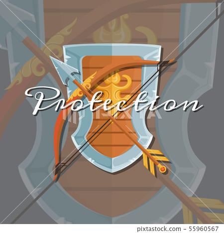 Vector game medieval crossed shield, arrow and bow - Stock Illustration ...