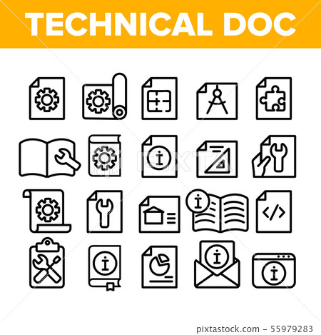 Technical Documentation Thin Line Icons Set Vector - Stock Illustration ...