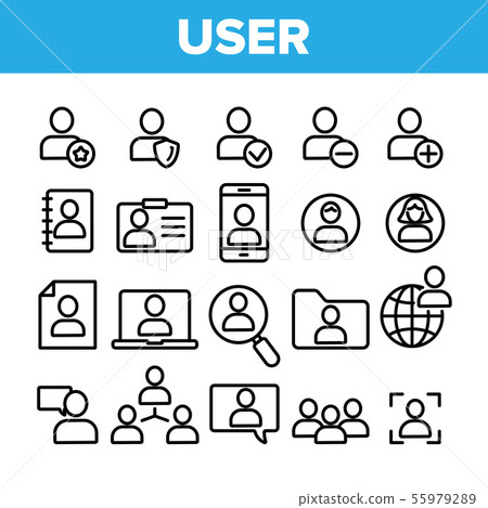 Collection User Sign Thin Line Icons Set Vector - Stock Illustration ...