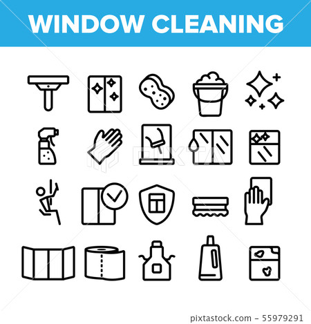 Collection Window Cleaning Sign Icons Set Vector - Stock Illustration ...