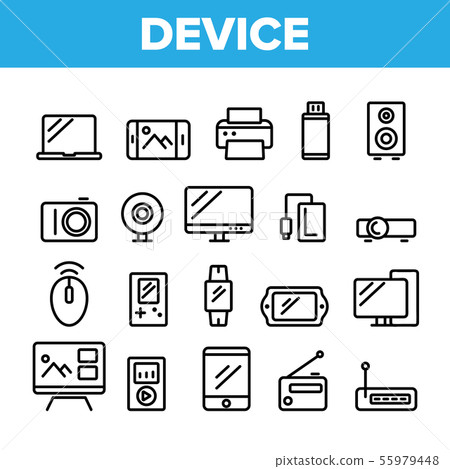 Collection Different Devices Sign Icons Set Vector - Stock Illustration ...