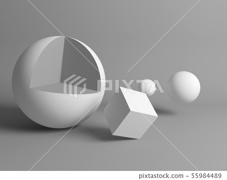 Primitive geometric shapes. 3d rendering - Stock Illustration [55984489 ...