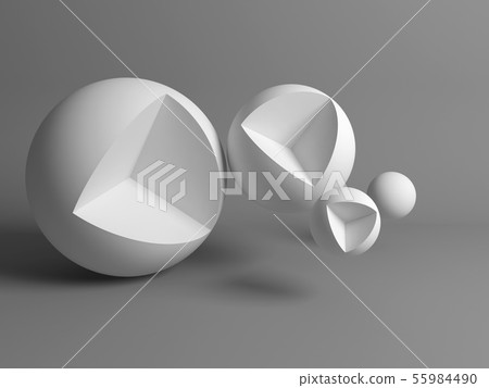 Abstract still life installation, white spheres 3d - Stock Illustration ...