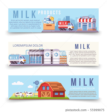 Milk production horizontal banners template - Stock Illustration ...