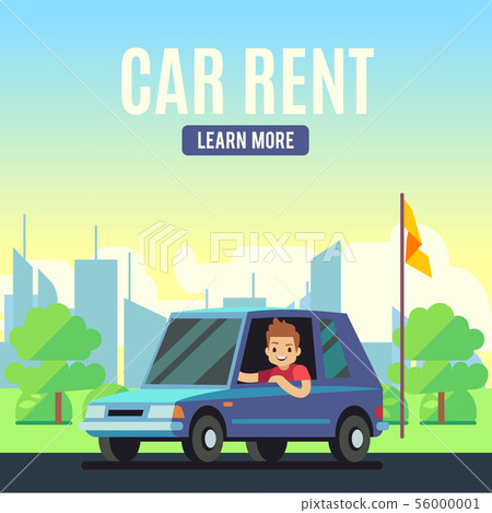 Car rental poster concept. Cartoon-style vector... - Stock Illustration ...