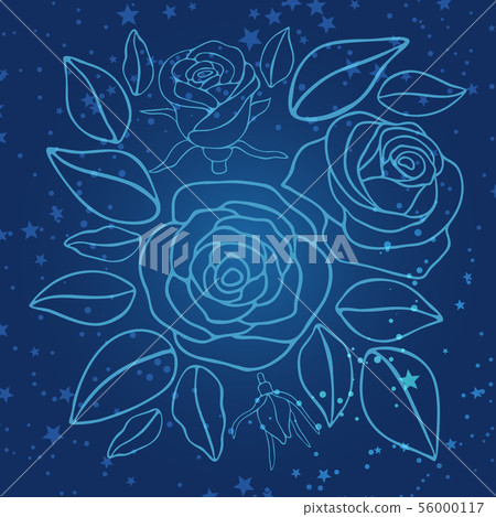 Hand drawn blue roses and stars - Stock Illustration [56000117] - PIXTA
