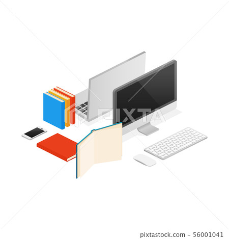 Isometric computer, laptop. Office flat vector... - Stock Illustration ...