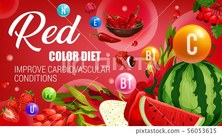 Healthy food, red color diet nutrition - Stock Illustration [56053615 ...