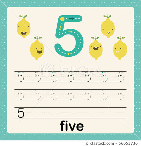Number 5, card for kids learn to count and write - Stock Illustration ...