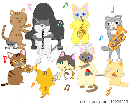 Cat concert. The cat sings or plays a musical... - Stock Illustration ...