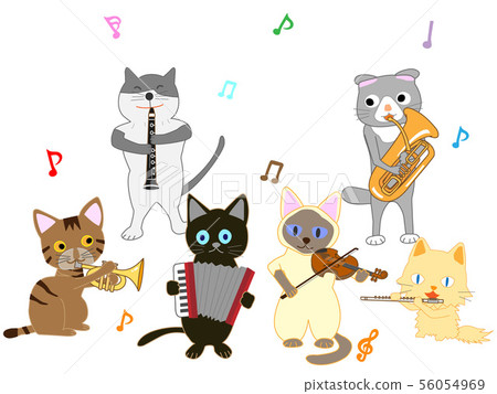 Cat concert. The cat sings or plays a musical... - Stock Illustration ...