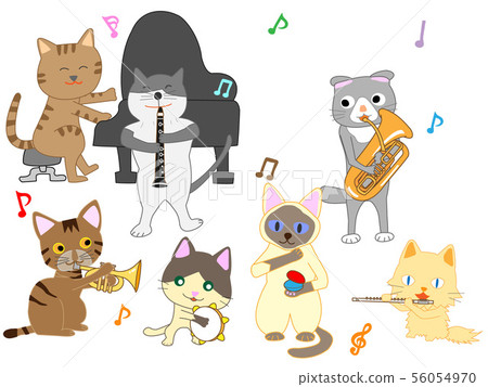 Cat concert. The cat sings or plays a musical... - Stock Illustration ...