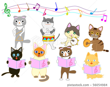Cat concert. The cat sings or plays a musical... - Stock Illustration ...