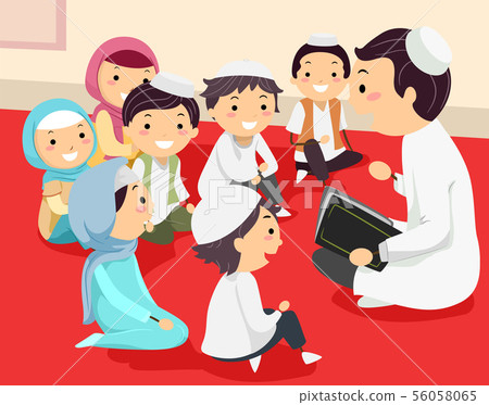 Stickman Kids Muslim Preacher Temple Illustration - Stock Illustration ...