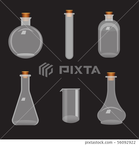 Set of different transparent flasks with tube... - Stock Illustration ...