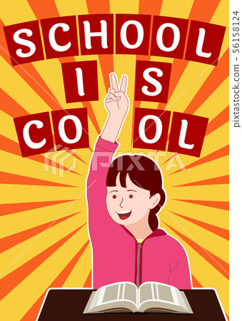 School is cool poster. Smiling Schoolgirl Shows - Stock Illustration ...