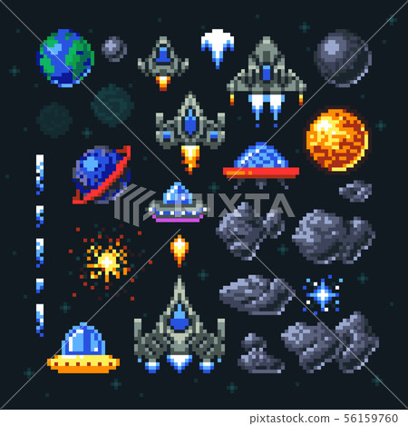Retro space arcade game pixel elements....-插圖素材 [56159760] - PIXTA圖庫