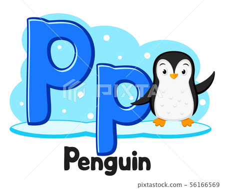 Alphabet animals, the penguin on the ice waving - Stock Illustration ...
