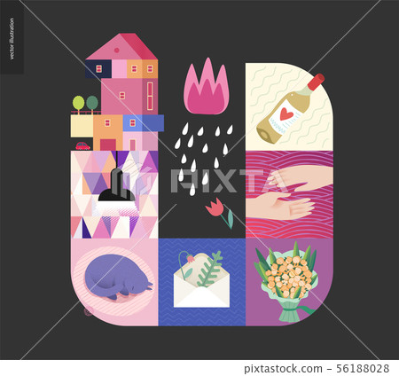 Simple things - home composition on black - Stock Illustration ...