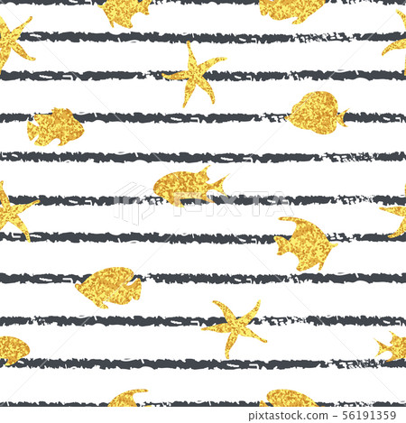Seamless striped sea pattern with golden fish - Stock Illustration ...