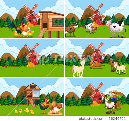 Set of farm scenes with animals - Stock Illustration [56244721] - PIXTA