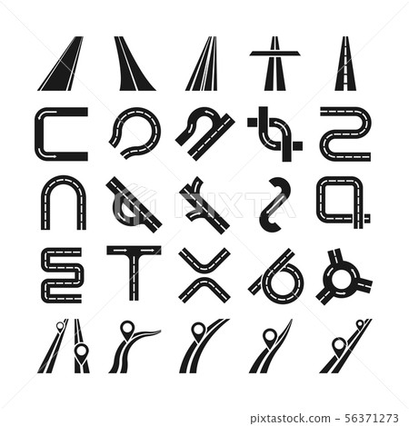 Map highway path symbols. Black truck road... - Stock Illustration ...