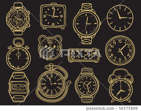 Hand drawn wristwatch, doodle sketch watches - Stock Illustration ...