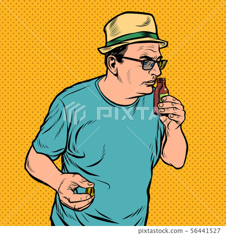 a man sniffs a bottle. perfume or medicine - Stock Illustration ...