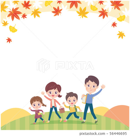 Walking family, autumn leaves illustration - Stock Illustration ...