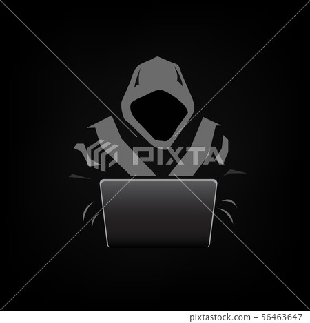 Hacker icon man in hoody with laptop flat isolated - Stock Illustration ...
