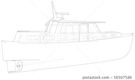 Boat. Technical wire-frame. Vector rendering of... - Stock Illustration ...