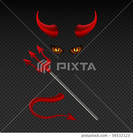 Devil horns, harpoon, satanic yellow eyes and... - Stock Illustration ...