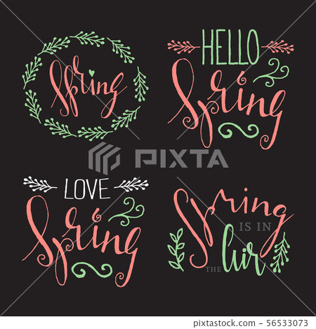 Handwritten calligraphic Spring lettering set - Stock Illustration ...