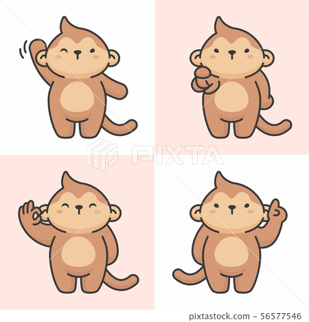 Vector set of cute monkey characters - Stock Illustration [56577546 ...