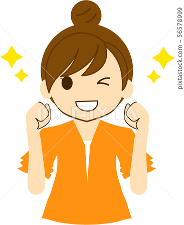 One-eyed winking smiling woman doing guts poses... - Stock Illustration ...
