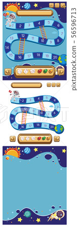 Game template set with blue space background - Stock Illustration ...