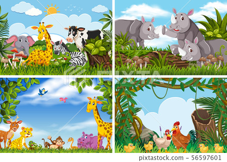 Set of various animals in nature scenes - Stock Illustration [56597601 ...