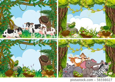 Set of various animals in nature scenes - Stock Illustration [56598027 ...