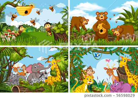 Set of various animals in nature scenes - Stock Illustration [56598029 ...