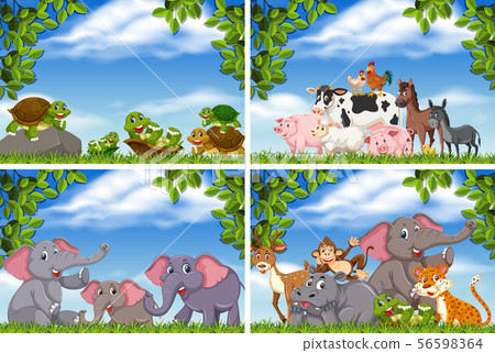 Set of various animals in nature scenes - Stock Illustration [56598364 ...