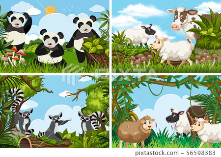 Set of various animals in nature scenes - Stock Illustration [56598383 ...