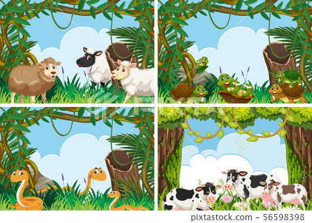 Set of various animals in nature scenes - Stock Illustration [56598398 ...