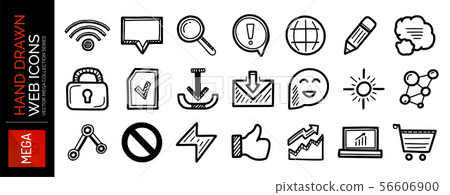 Set of hand drawn black web internet icons:... - Stock Illustration ...
