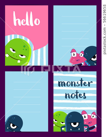 Vector vertical note cards set with cute... - Stock Illustration ...