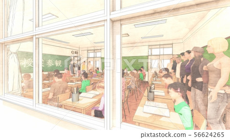 Elementary School Class Visiting Class... - Stock Illustration ...