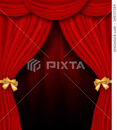Red curtain with golden bows - Stock Illustration [56635384] - PIXTA
