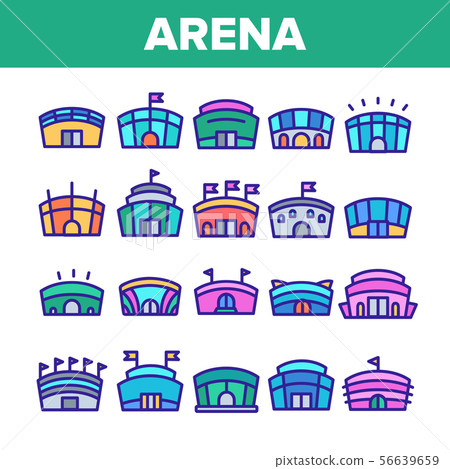 Color Arena Buildings Sign Icons Set Vector - Stock Illustration ...