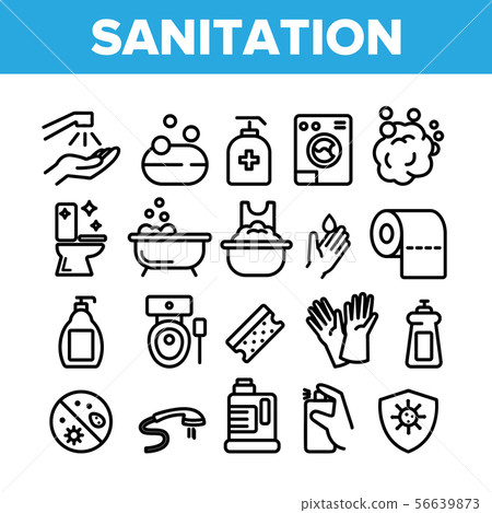 Collection Sanitation Elements Icons Set Vector - Stock Illustration ...