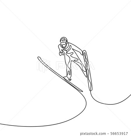 Continuous one line Jumping on the ski. Olympic... - Stock Illustration ...