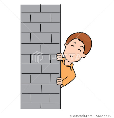 vector of man hiding behind wall - Stock Illustration [56655549] - PIXTA
